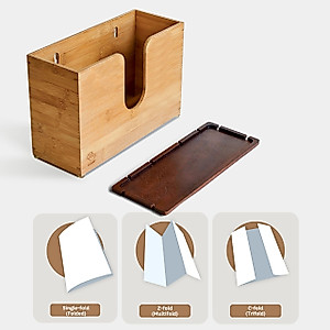 eBun Bamboo Paper Towel Dispenser - Multifold, C Fold & Trifold Paper Towel Holder, Wood Bathroom Wall Mount Napkin Dispenser, Folded Towel Holder Countertop, Commercial Hand Towel Dispenser