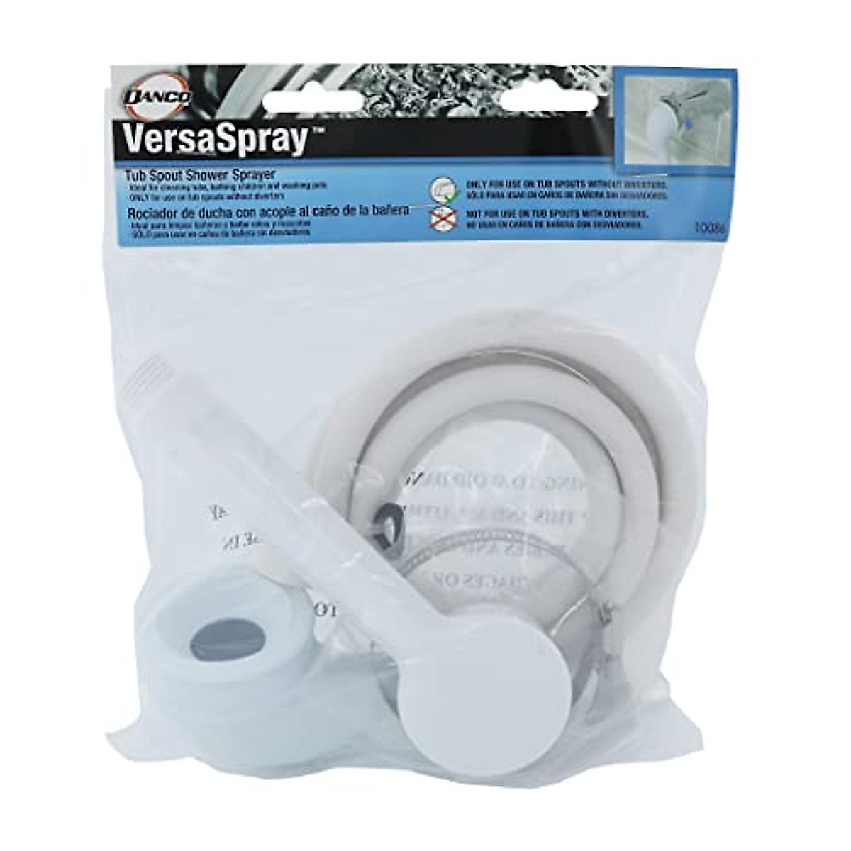 Danco 10086 VersaSpray Portable Hand Held Shower Head Sprayer Fits Bathtubs Without Diverter, 1 Pack, White