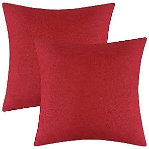 Ruisita 2 Pack 18 x 18 Inches Waterproof Pillow Covers Square Garden Cushion Case Decorative Outdoor Throw Pillow Covers for Home Garden Patio (Red)