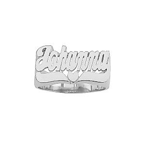 Lee107dZ Personalized Gold 9mm Medium Size Script Letter and Pave Cut Tail Name Ring (Yellow-Gold 10k, 7.5)