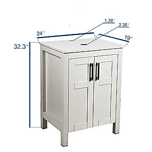 Puluomis 24 Inches Bathroom Vanity, Modern Stand Pedestal Cabinet, Wood White Fixture, Without Mirror
