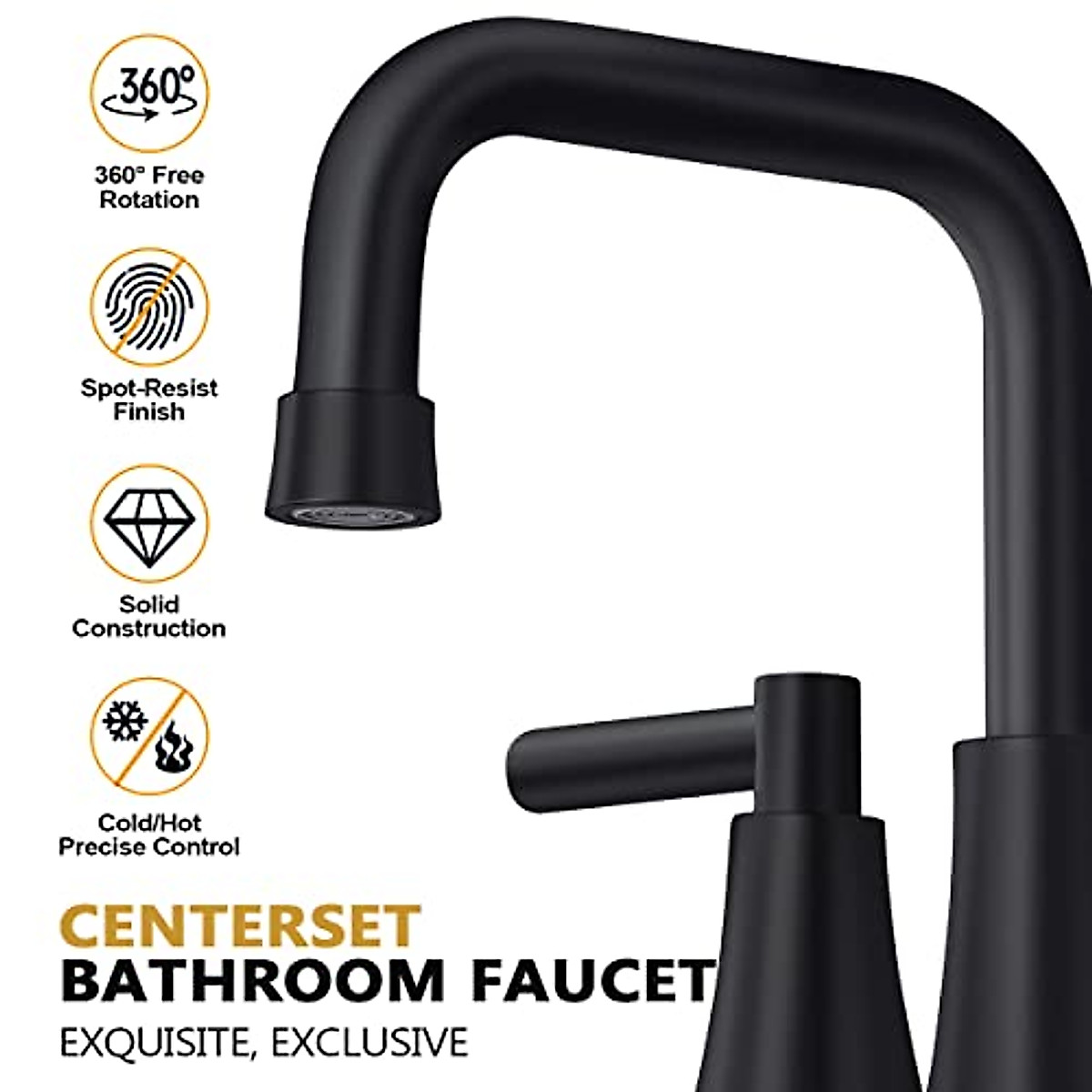 Matte Black Bathroom Faucet 3 Hole ARRISEA 4 Inch Centerset Faucet for Bathroom Sink, Black Bathroom Sink Faucet 3 Hole with Pop Up Drain, BF068-1-MB