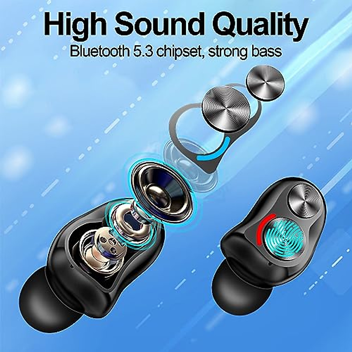 ZYHKJYL Long Playtime True Wireless Earbuds/Headphones Bluetooth, Wireless Charging Case Cell Phones Charging Function Touch Control IPX8 Waterproof Stereo Earphones with LED Digital Display