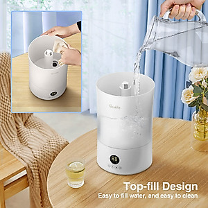 Humidifiers for Bedroom Large Room, Ultrasonic Cool Mist Humidifier for Baby Nursery and Plants, Up to 24 Hours, Top Fill, Night Light, Auto Shut Off, Easy Clean, Quiet