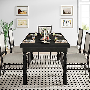 Tribesigns 62” Wood Dining Table for 4-6 People, Farmhouse Large Rectangle Kitchen Table, Modern Dinner Table Kitchen & Dining Room Furniture with Carved Turned Legs