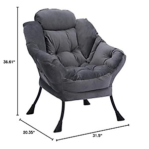 Lazy Chair with Ottoman, Modern Accent Lounge Chair with Folding Footrest and Headrest, Upholstered Leisure Sofa Armchair Reading Chair with Side Pocket for Living Room, Bedroom, Office, Dark Gray