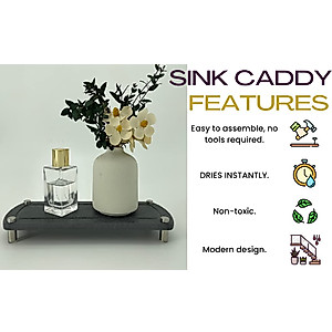 Dunya Home Bathroom Sink Caddy Fast Drying Stone Drying Rack Accessory Organizer Diatomaceous Earth Drying Rack Sponge Bottle Soap Countertop Organizer Dark Gray