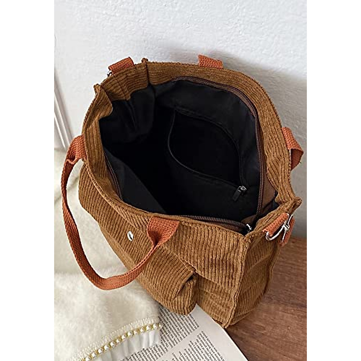 Corduroy Crossbody Bag for Women Girls,Casual Satchel Bag Large Capacity Corduroy Small Tote Bag for Work & School