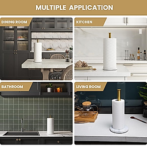 Adedeo Paper Towel Holder Countertop, White Marble Base, Gold Stainless Steel, Free Standing Paper Towels Roll Holder Stand for Kitchen Counter, Bathroom