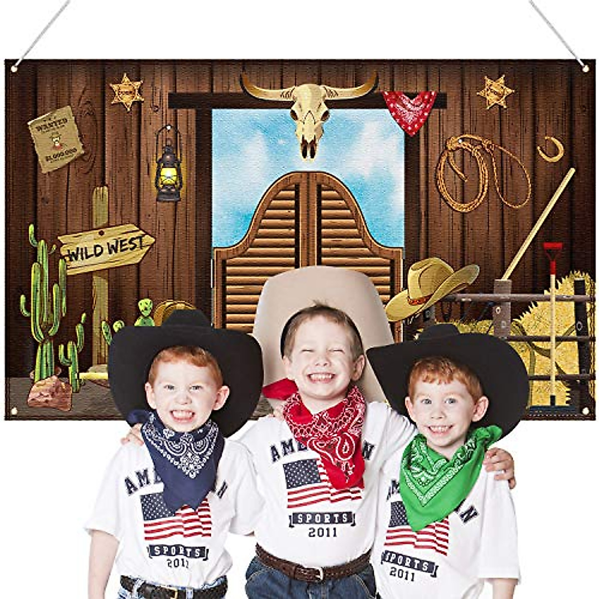 Western Party Supplies, Large Fabric Saloon YeeHaw Western Scene Setters for Western Themed , Wooden House Barn Banner Cowboy Decoration Photo Booth Backdrop Background (Wild West)