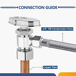 2-Pack GUOFIS Angle Stop Valve with Multi-Turn,1/2-Inch Nominal (5/8" OD) Compression x 3/8-Inch OD Compression Water Shut-off Valves(LF Brass Chrome Plate)