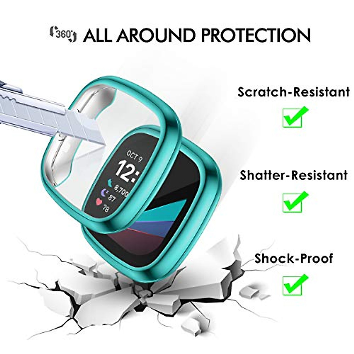 ZEBRE [4-Pack] Screen Protector Case Compatible with Fitbit Sense/Versa 3, TPU Rugged Bumper Case Cover All-Around Protective Plated Shell Accessories [Scratch-Proof] for Sense Smartwatch