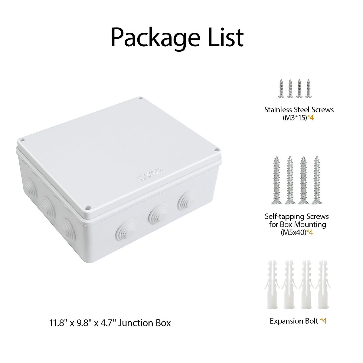 LeMotech ABS Plastic Dustproof Waterproof IP65 Junction Box Universal Electrical Project Enclosure White 11.8 x 9.8 x 4.7 inch (300 x 250 x 120 mm)
