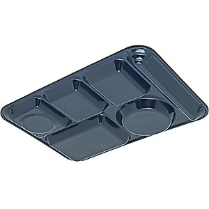 Carlisle FoodService Products Left-Hand Heavyweight 6-Compartment Melamine Tray 10" x 14" - Café Blue