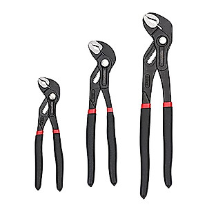 Amazon Basics 3-Piece Quick Release Groove Joint Pliers Set, Drop Forged Chrome Vanadium Steel, Includes 7-inch,10-inch, and 12-inch, Black
