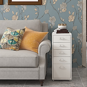 MIOCASA 5 Drawer Metal File Cabinet Mobile Underdesk Chest for Home Office (White)