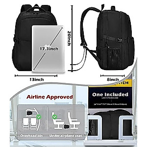 Lekakii Backpack for Traveling On Airplane, Travel Backpack for Women Men, 45L Nylon 600D Waterproof Carry On Backpack, Personal Item Laptop Backpack Black