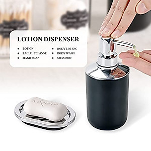 Fixwal Bathroom Accessories Set 8 Piece Plastic Gift Set Trash Can Toothbrush Holder Toothbrush Cup Soap Dispenser Soap Dish Toilet Brush Holder 2 Qtip Holder Dispensers with Labels (Black)