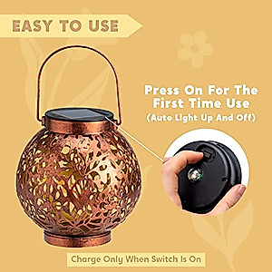 JOIEDOMI 2 Pack Outdoor Solar Hanging Lantern Lights, Waterproof Tabletop Solar Lights with Handle, LED Solar Powered Moroccan Lanterns, Metal Decorative Garden Lights for Patio, Lawn, Porch, Backyard