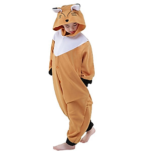 CANASOUR Unisex Halloween Kids Brown Fox Onesie For 10-12 Years Girls Costume Party Cosplay Pyjamas (Height 56-59”, 10 Years, Fox)