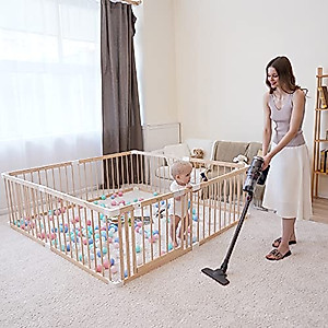 GGF Baby Playpen for Toddler, Wooden Large Baby Playard, Safety Baby Play Fence with Locking Gate, 70.9 * 59.05 * 24inch