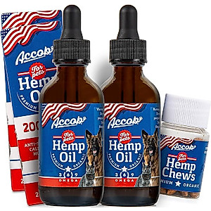 Accob - 2 Hemp Oil for Dogs and Cats - 200.000 MG - Hip Joint Pain, Stress Relief, Arthritis,Seizures, Chronic Pains,Anti-Inflammatory - Omega 3,6 & 9 - Organic- Calming Drops