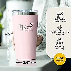 New Mom Gifts for Women After Birth - Mom Est. 2023, 16 oz Blush Mom Tumbler with Lid - Sentimental Gifts for Mom - First Mothers Day Gifts - First Time Mom Gifts - Pregnancy Gifts for First Time Moms