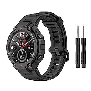 BabyValley Band Compatible with Amazfit T-rex/T-Rex Pro Silicone Band Wristbands Bracelet Strap for Amazfit T-Rex/T-Rex Pro Smart Watch Accessories-with Install Tools (Black)