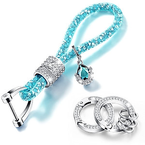 Frienda 1 Piece Crystal Bling Car Keychain for Women Glitter Rhinestone Ring Strap Fob Car Key Chains DIY Crafts (Lake Blue)
