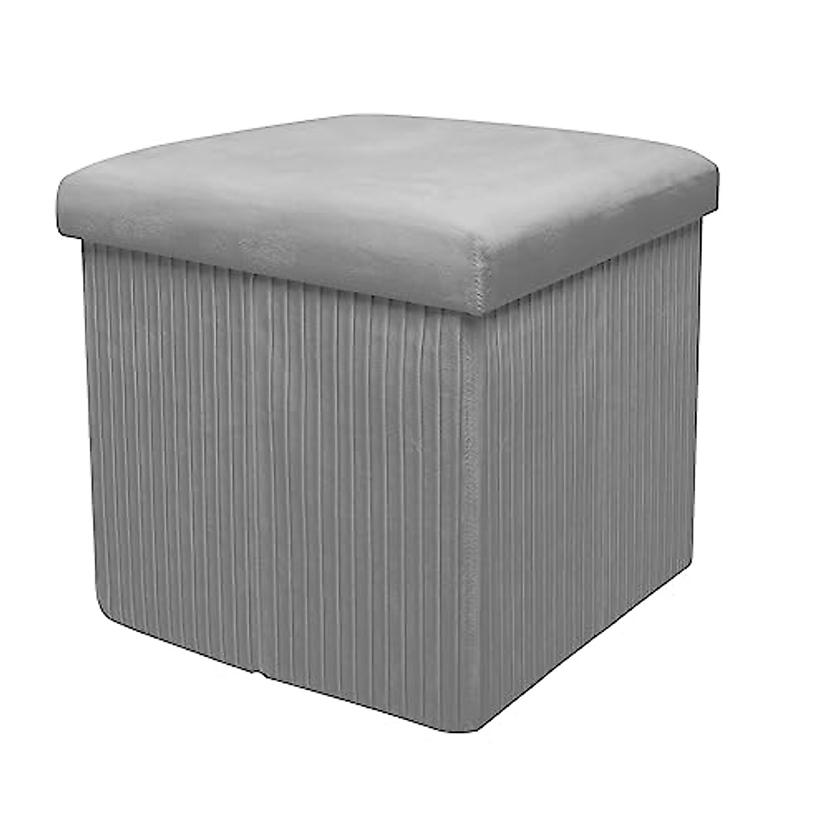 Babion Velvet Storage Ottoman Cube, Folding Tufted Ottoman with Storage Square, Small Foot Rest Ottoman with Foam Padded Seat, Light Grey 12 Inches