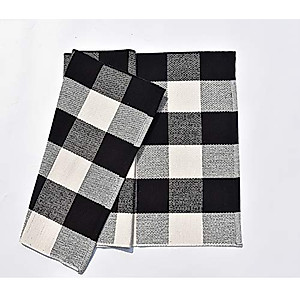 Cotton Buffalo Plaid Rugs 27.5x43 Inches Black and White Checkered Front Porch Plaid Door Mats Woven Washable Layered Welcome Mat for Kitchen Carpet Outdoor Porch Entry Way Decor