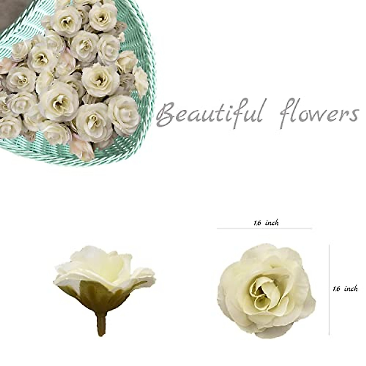 60 pcs Artificial Roses Head Fake Silk Rose Flower Head DIY Fake Roses Heads for Mother's Day Valentine's Day Wedding Centerpieces Flower Wall DIY Crafts Bouquet Home Floral Decoration - White