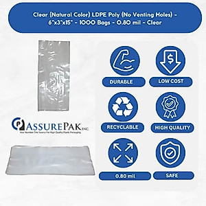 Plastic Produce Bag for Bread and Groceries - 6"x3"x15" - 1000 Bags - 0.80 mil - Natural Color - No Venting Holes LDPE