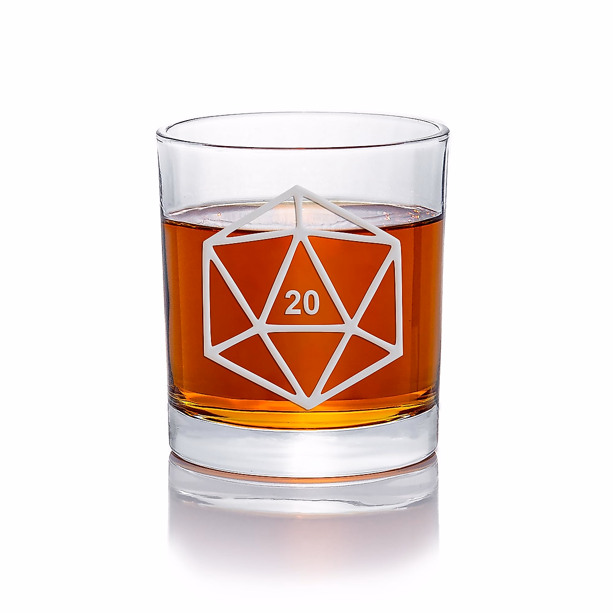 D20 Dnd Dice Round Rocks Glass - Dnd Glass, Dnd Gift, Dungeons, Dragons, Whiskey Glass