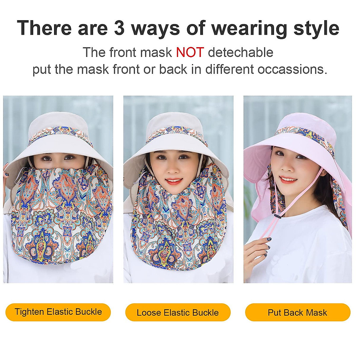 Women Sun Protection Hat Ponytail Neck Face Flap Cover Garden Summer Hats Travel Outdoor Fishing Visor Cap Chin Cord Sports M9099-mise