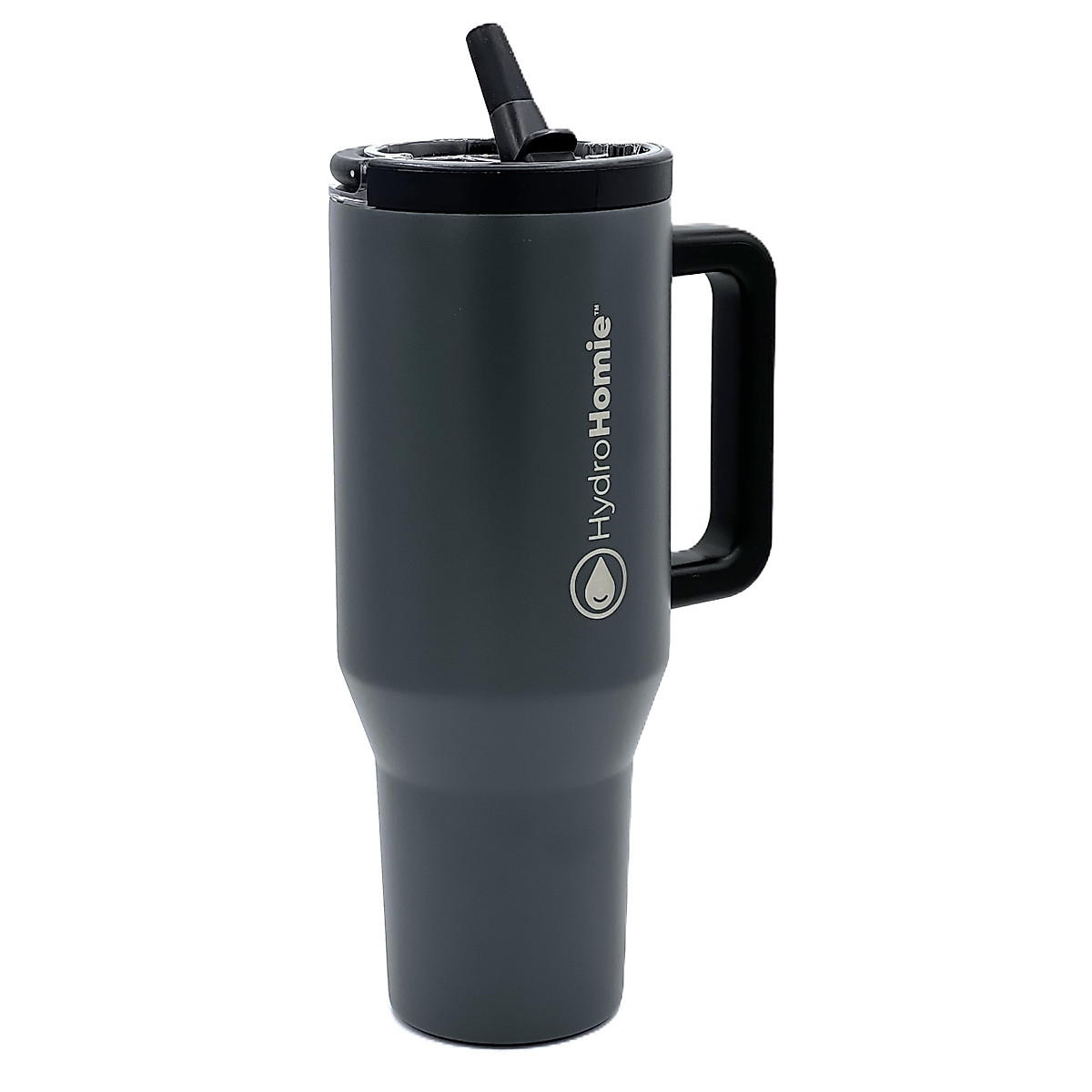 HYDRO HOMIE The Nomad 40oz Tumbler – Flip Straw Lid with Handle and Rubber Base, Travel Car Cup Holder Friendly and 100% Leak Resistant - Charcoal + Black