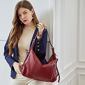 HESHE Leather Purses for Women Shoulder Hobo Purses Ladies Handbags Tote Top Handle Bags Crossbody Bag(Wine)