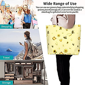 Gelxicu Cute Bee Shoulder Tote Bags Bee Casual Bag Cute Shoulder Handbags Shopping Handbag Grocery Bags