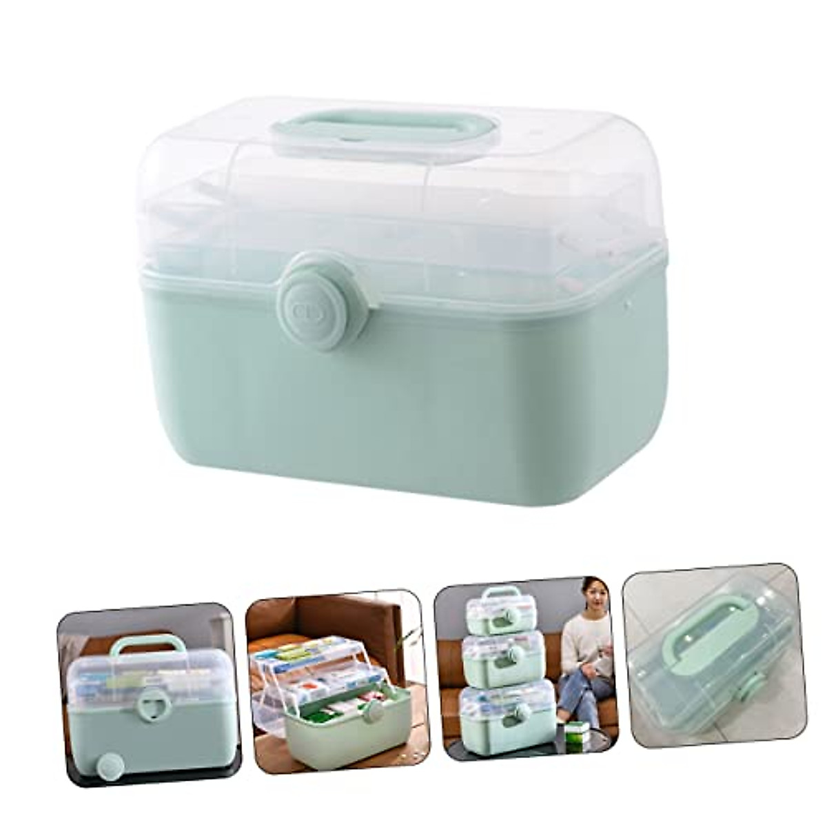 KICHOUSE Large Capacity Multi Medicine Organizer Box Lockable Storage Box for Family Use Home Medicine Box with Detachable Tray for Emergency Supplies