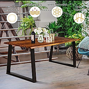 Giantex Rectangular Acacia Wood Dining Table Rustic Indoor &Outdoor Furniture (Rustic Brown&Black)