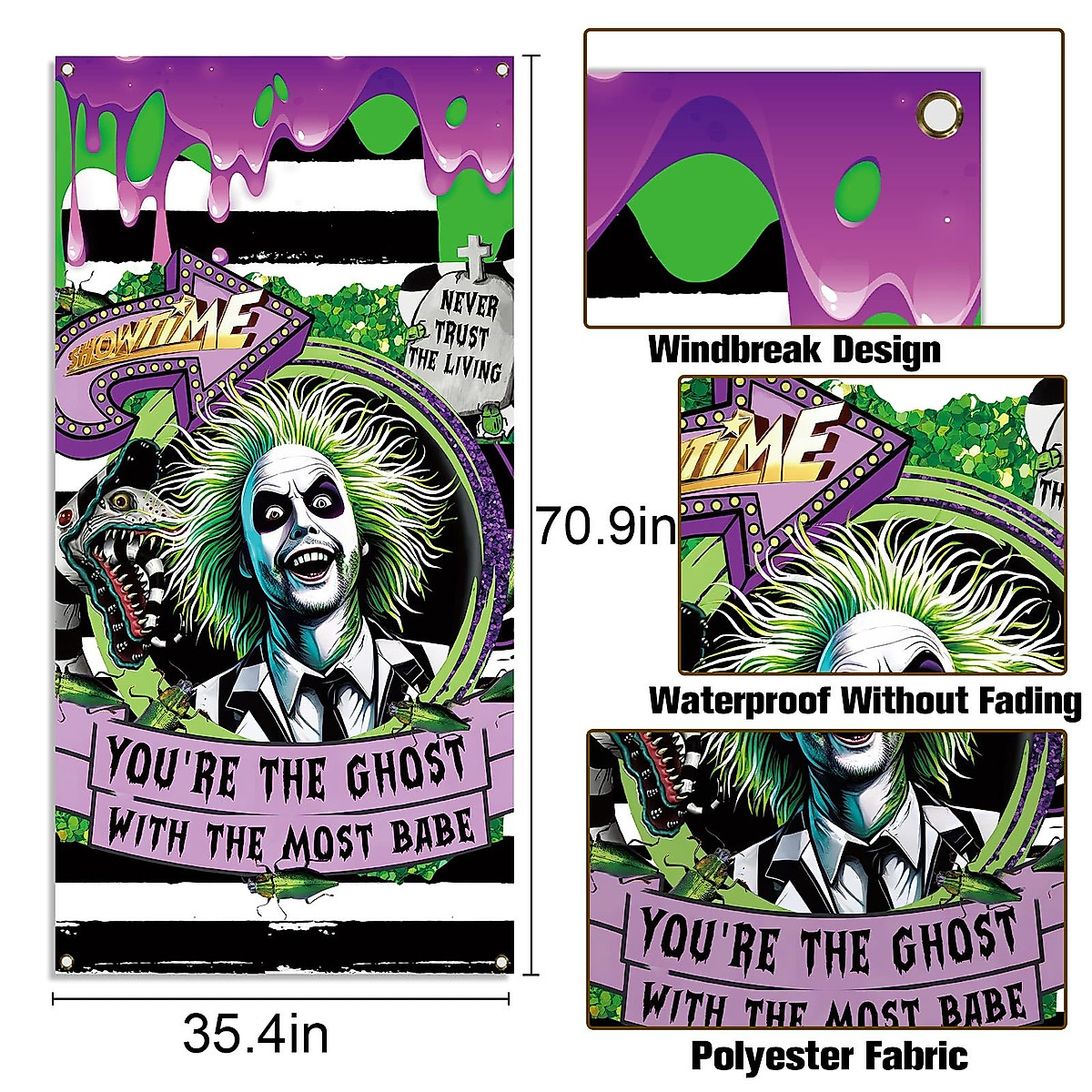 Vohado Door Cover It's Showtime Never Trust The Living Halloween Party Decoration Front Porch Indoor Outdoor Patio Banner Decor