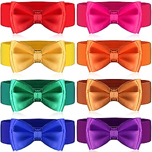 Jeyiour 8 Pcs Wide Elastic Stretchy Bowknot Waist Belt Casual Vintage Bow Knot Corset Waistband Cinch Belts for Women Dress, 8 Colors