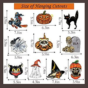 Halloween Hanging Swirl Decorations, Scary Holloween Party Decors Witch Pumpkin Spider Web Ghost RIP Tomb Cutout for Kids Adults Classroom Office Horror Halloween Ceiling Supplies