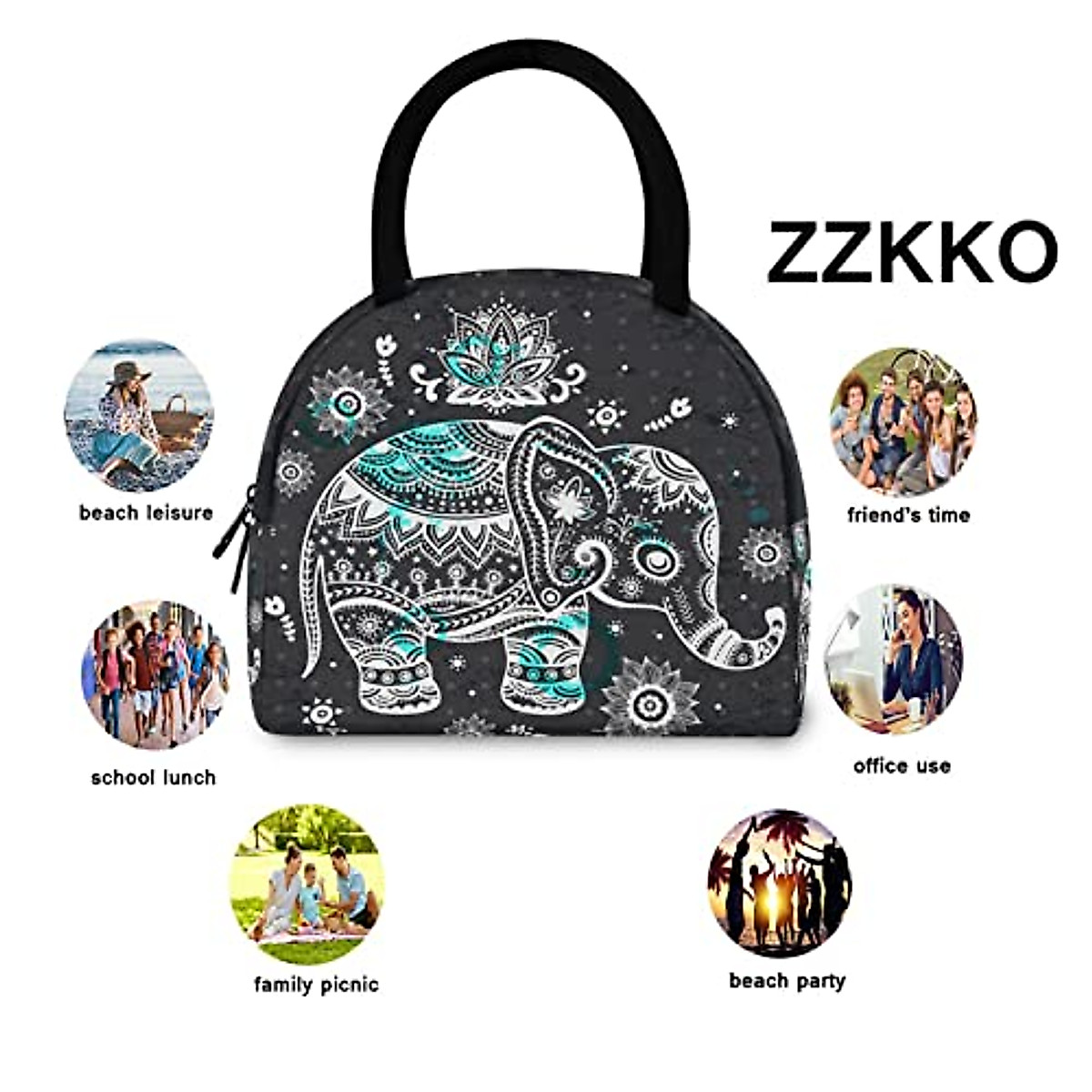 ZZKKO Red Poppies Lunch Bag Box Tote Organizer Lunch Container Insulated Zipper Meal Prep Cooler Handbag For Women Men Home School Office Outdoor Use (Elephant)