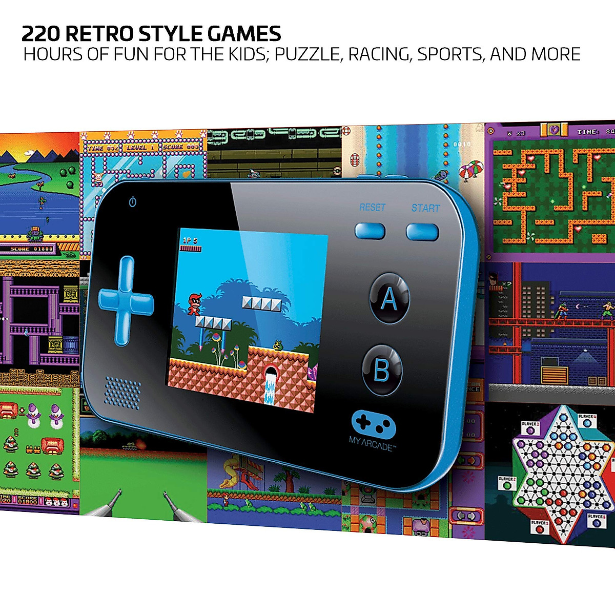 My Arcade Gamer V Portable - Handheld Gaming System - 220 Retro Style Games - Lightweight Compact Size - Battery Powered - Full Color Display - Volume Buttons - Blue