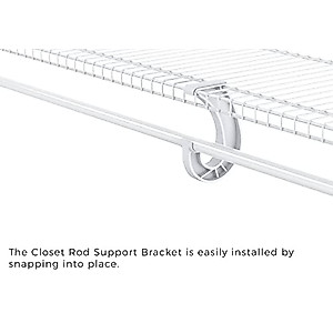 ClosetMaid Support Bracket for SuperSlide Hanging Bar Closet Rod, for Wire Shelving, White, 3.9 x 0.9 x 5.8 inches