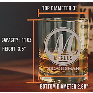 Personalized Etched 11oz Whiskey Glass - Custom Engraved Bourbon Christmas Gifts for Men, Dad Scotch Drinking Birthday Glasses, Groomsmen, Liquor Cocktail Rocks Old Fashioned, Bratton Monogram