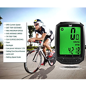 Bicycle Speedometer Waterproof Wireless Cycle Bike Computer Bicycle Odometer with LCD Display & Multi-Functions