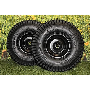 (Set of 2) Matte Black Universal Fit 15x6.00-6 Tires & Wheels 4 Ply for Lawn & Garden Mower Turf Tires .75" Bearing