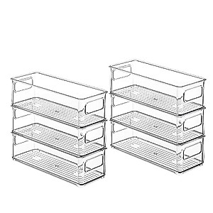 Set Of 6 Plastic Refrigerator Organizer Bins, Clear Stackable Food Storage Bins For Fridge, Freezer, Kitchen Cabinet, Pantry Organization, BPA Free Fridge Organizer